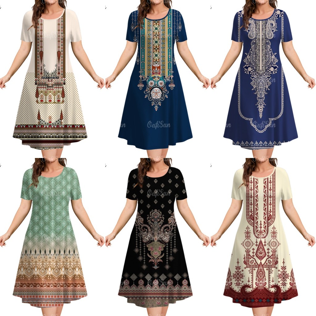 Asean Attire For woMen Loose Large Size Women's Dress Round Neck Short ...