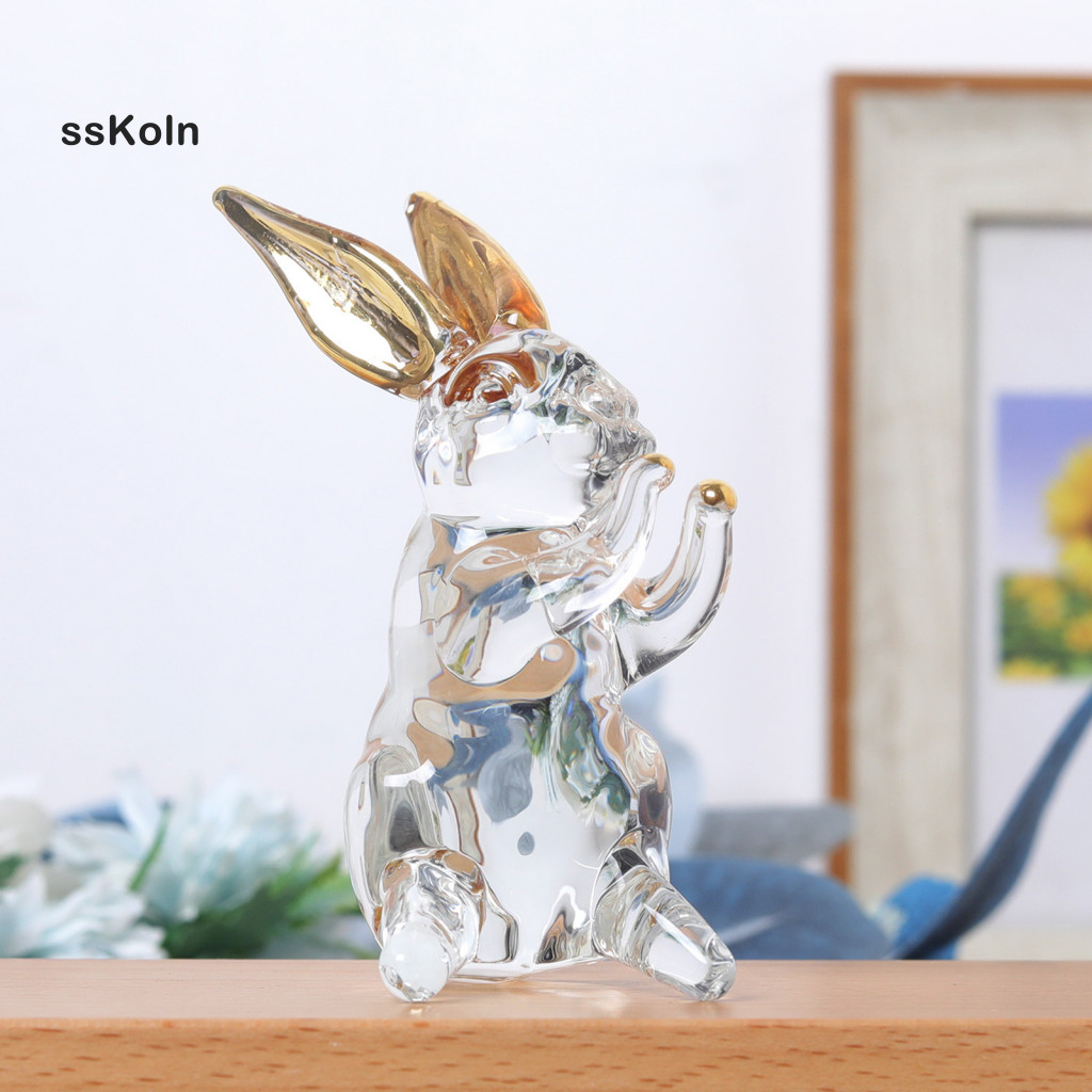 SSK_ Transparent Bunny Statue Modern Rabbit Decor Handcrafted Glass ...