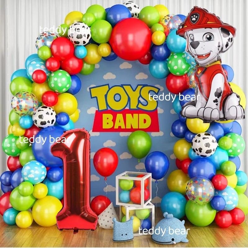 Paw Patrol Theme Balloon Garland Arch Kit 32inch Red Number Balloon Marshall Paw Bone Foil 0-9th ...