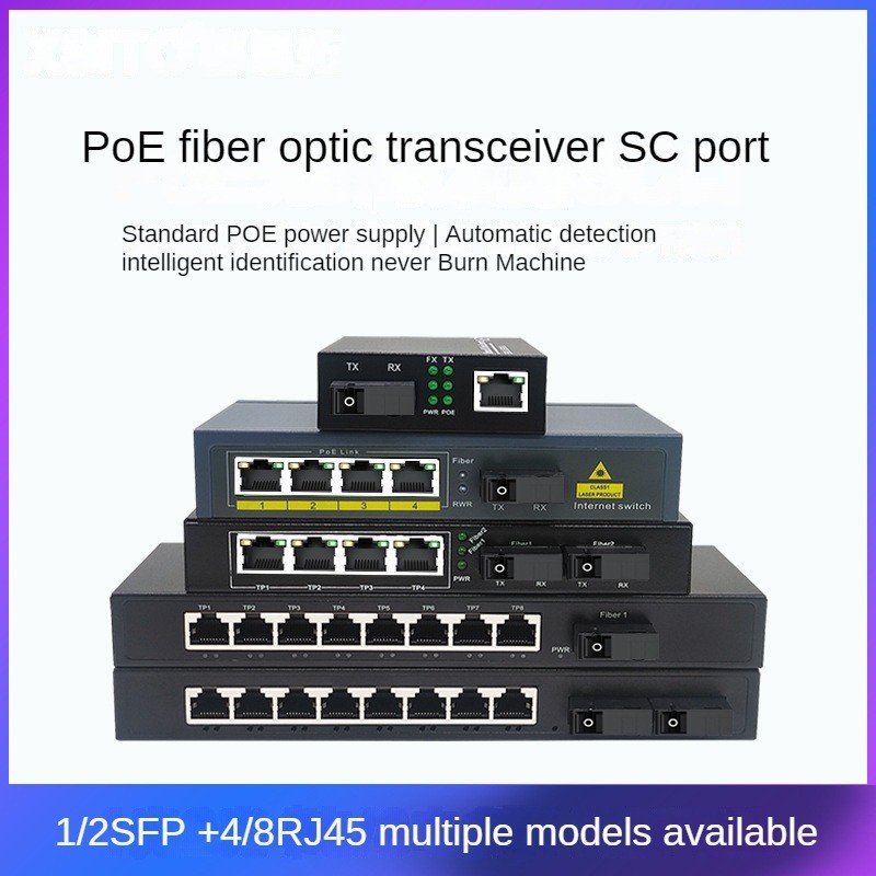100m/gigabit POE Optical Fiber Transceiver 1/2SFP+2/4/8RJ45 Mode Single ...