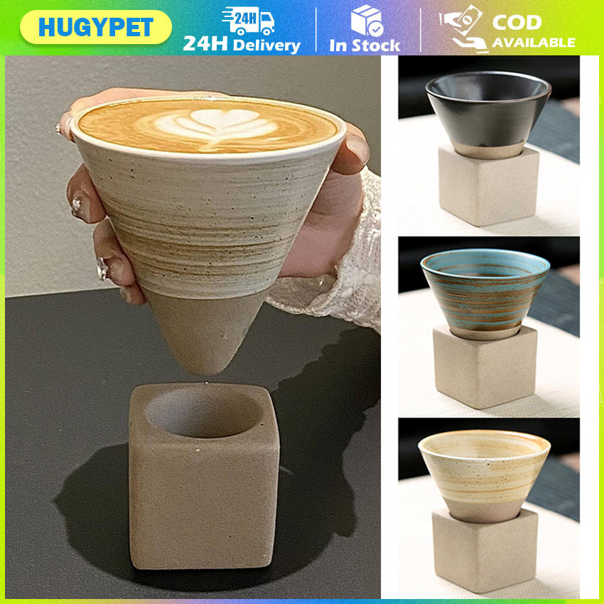 100ML Retro Triangular Cone Shape Pottery Tea Coffee Cup Pull Ceramic ...