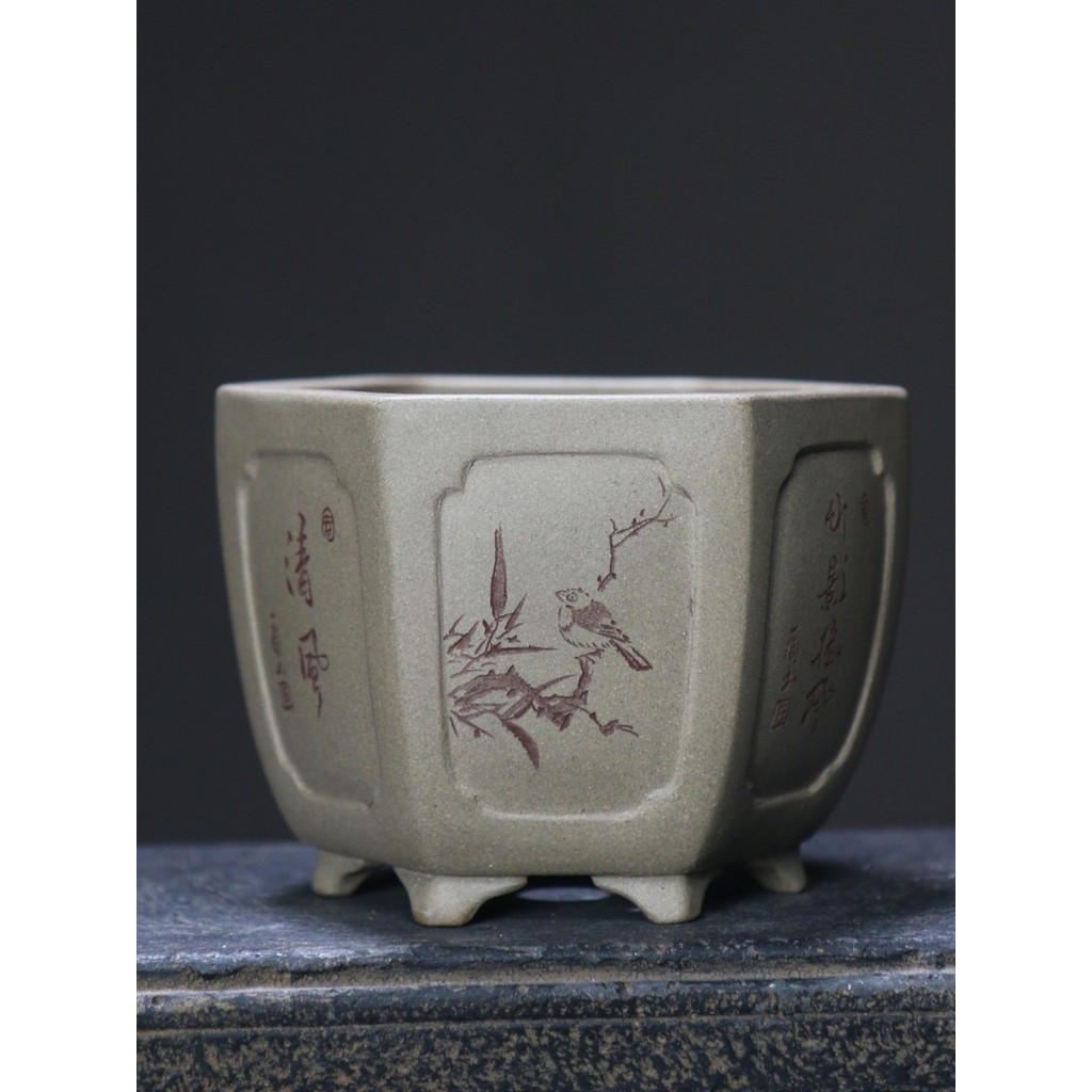 Yixing Purple Clay Flowerpot Green Stray Mud Hexagonal Hexagonal ...