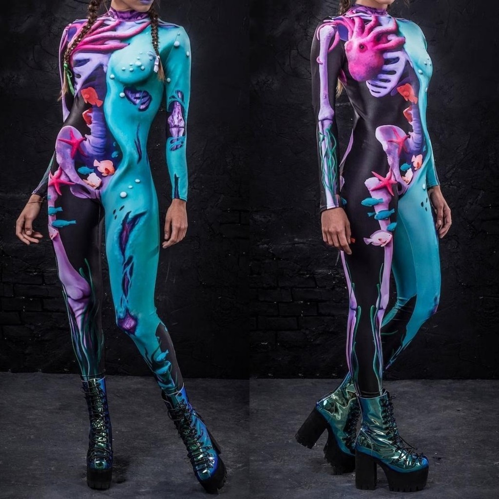 Unisex Cyber Punk 3D Digital Printing Halloween Party Role Play Outfit ...