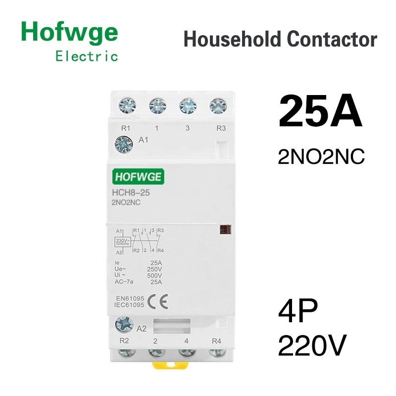 HCH8-25 Automatic Household Contactor 4P 25A 4NO 4NC 2NO2NC AC DC 24V 110V 220V Modular ...