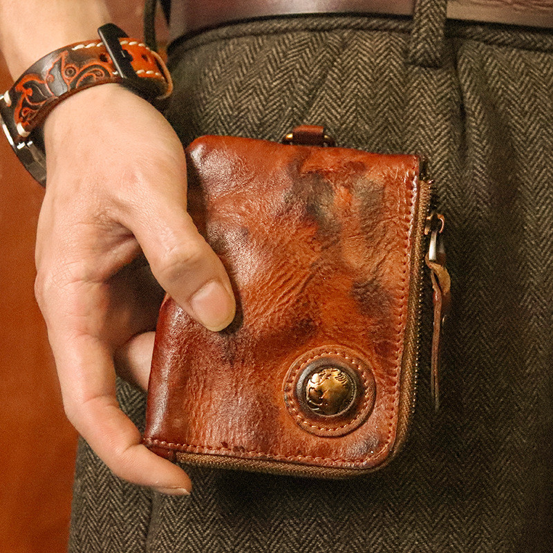 Vintage 100% Genuine Leather Coin Purse Men Women Small Mini Wallet ...