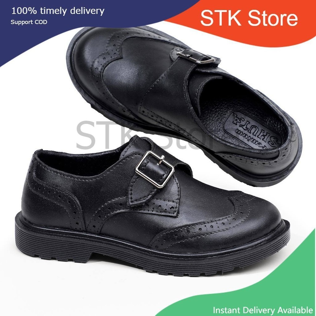 STK663 Boys Premium Black Shoes Little Boy Black Soft Soled British ...