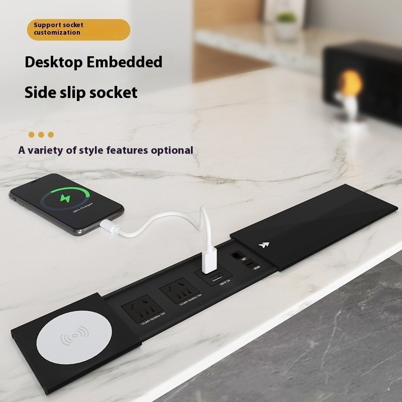 Sliding Desktop Embedded Socket Desktop Island Table Embedded Hidden Socket Multifunctional