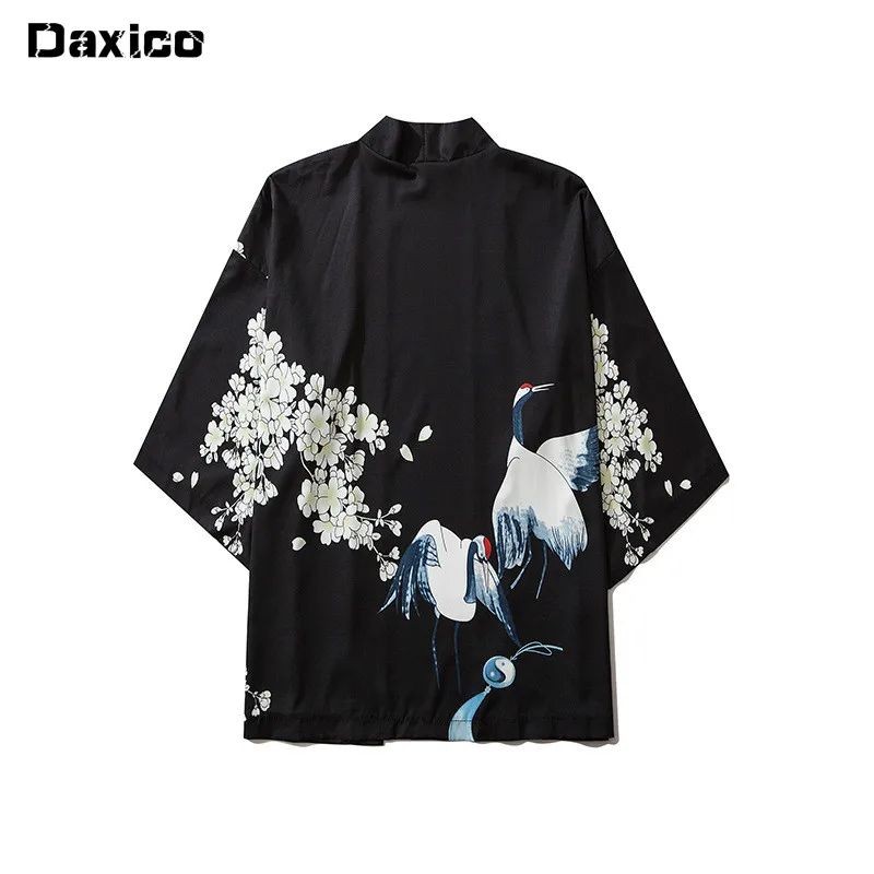 Samurai Crane Japanese Style Kimono Haori Men Women Cardigan Chinese Traditional Japanese ...