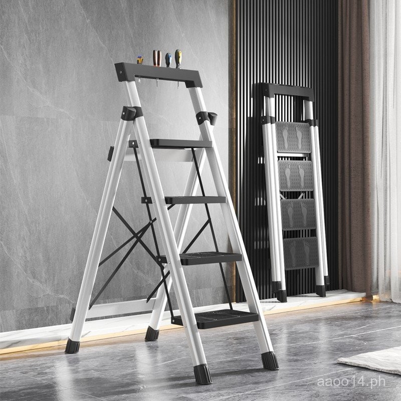 Aluminum Alloy Household Folding Ladder, A-Frame Ladder, Indoor Multi-Functional Stair Climbing ...