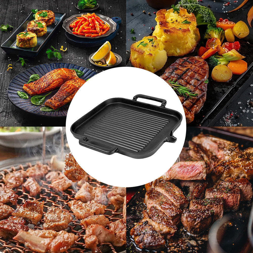 Heavy-Duty Cast Iron Grill/Griddle Pan with Double Handles - Induction ...
