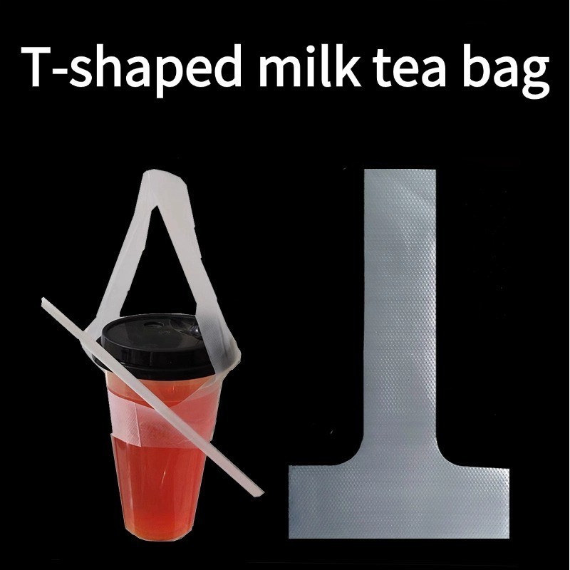 100 Pcs T-shaped Milk Tea Bag Beverage Bag Take Out Plastic Bag ...