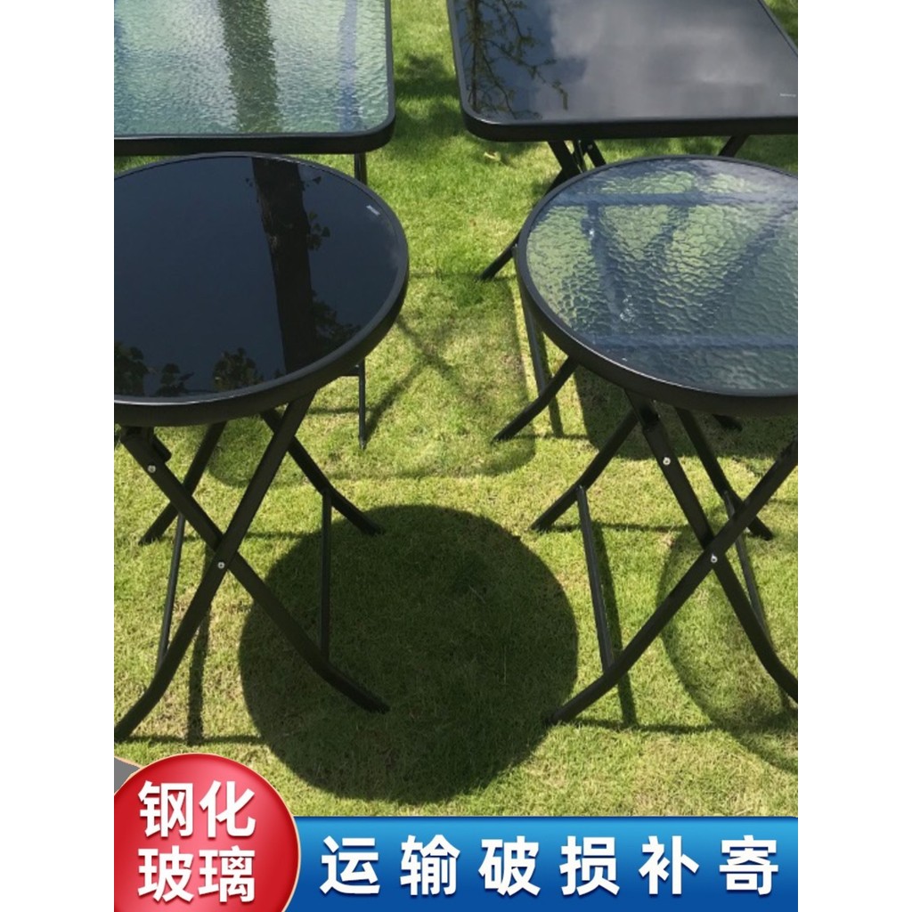 Outdoor Folding Table Tempered Glass Top Round Table Square Table ...