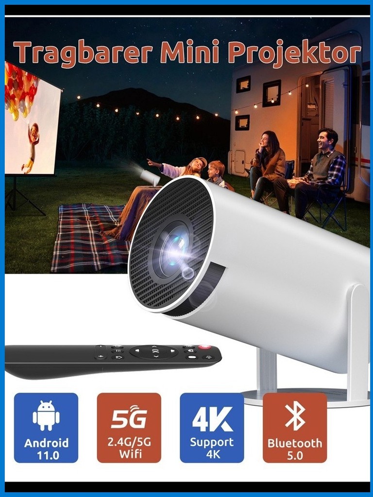 Android 11.0 Portable Projector Ultra HD 1080P LCD Smart Mini Projecter ...