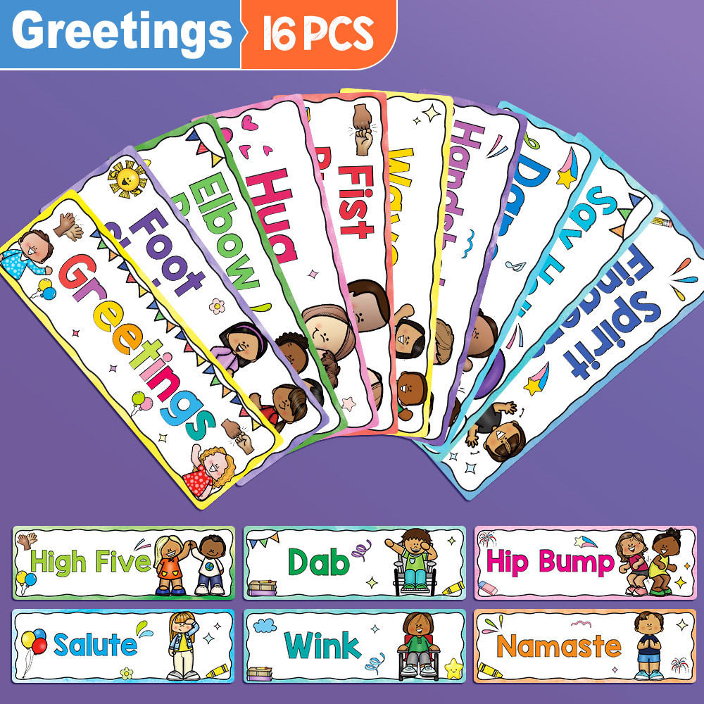 16Pcs Greet Theme Kids Learn The Way To Greet Educational Posters ...