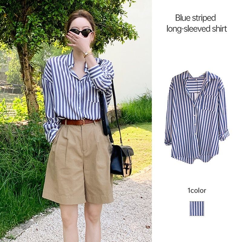 Korean Striped Shirt Female Niche Foreign Style Shirt Design Sense ...