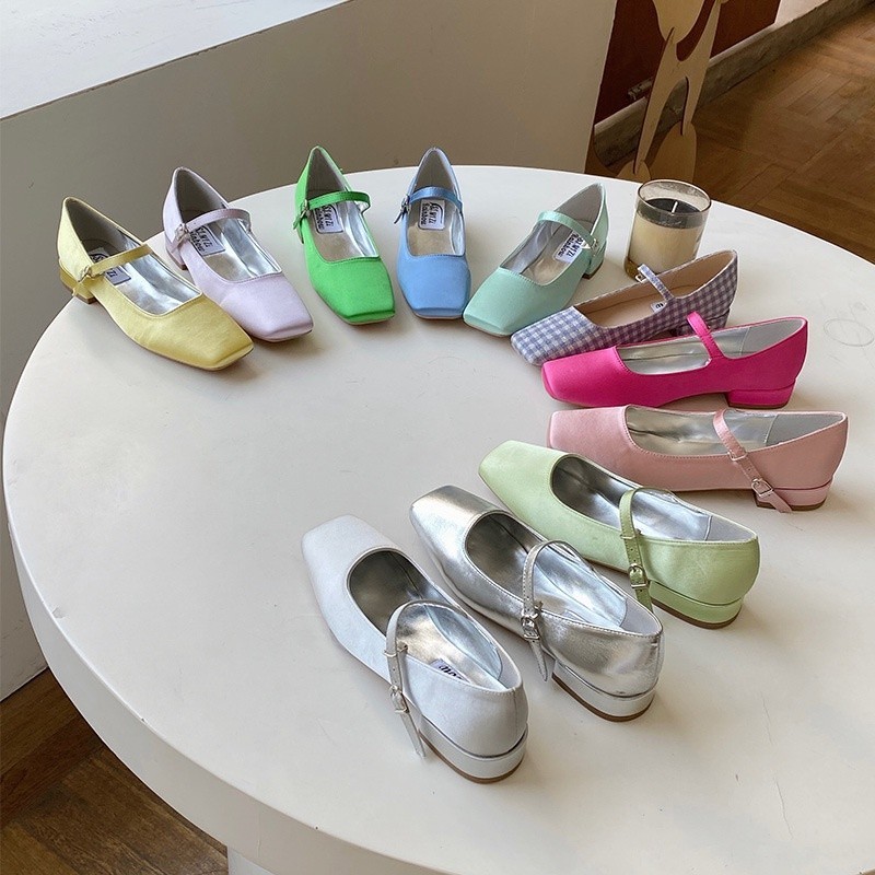 Korean Version Women's Shoes 2023 Square Toe Mary Jane Shoes Thick Heel ...
