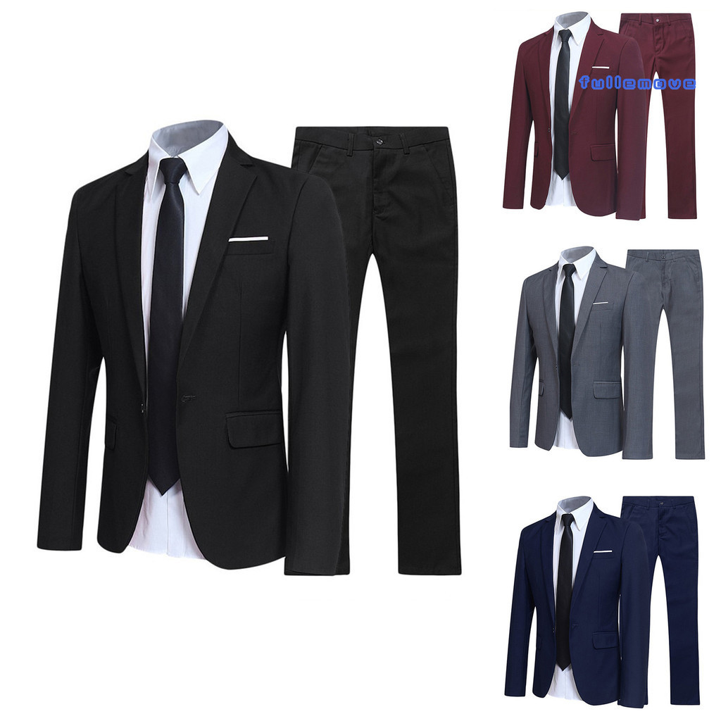 Fullemove Men Suit Set Lapel Formal Stylish Buttons Pockets Blazer for ...