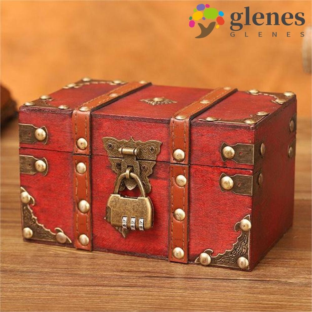 GLENES Wooden Treasure Box, Vintage With Bronze Color Lock Treasure ...