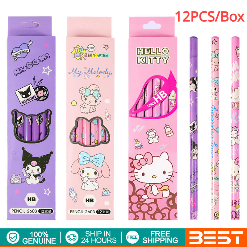 12Pcs Sanrio HB Pencils Set Cinnamoroll Melody Kuromi Cartoon Pencil ...