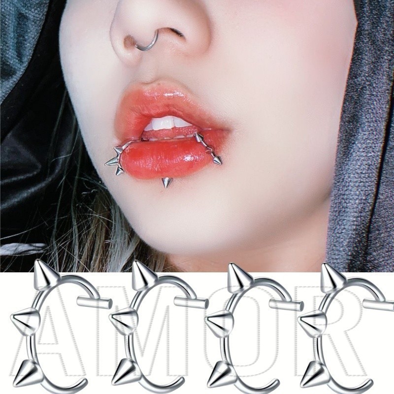 Spike Clip on Lip Ring - Fake Piercing Body Jewelry Accessories - Steel ...
