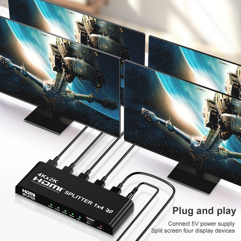 4K HDMI Splitter 1x4 HDMI Distributor 1 in 4 Out 4K 30Hz Multi Monitor ...