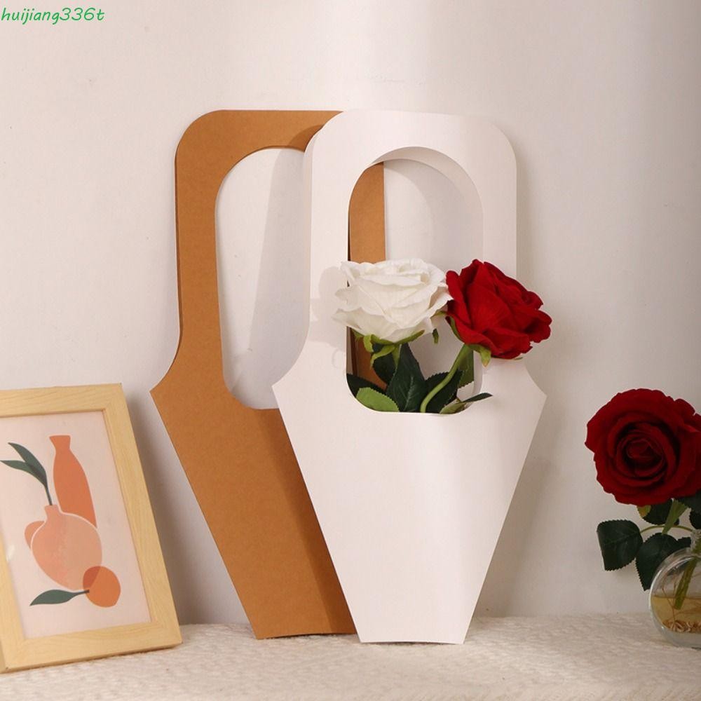 HUIJIANG 10pcs Handle Kraft Paper Flower Bags, Romantic DIY Flower ...