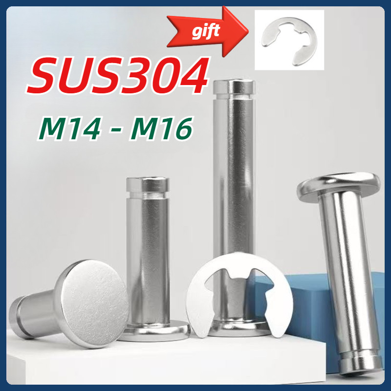 [MX1] (Free Circlip) M14 M16 304 Stainless Steel Flat Head Clevis Pin With Groove / Grooved Pin ...