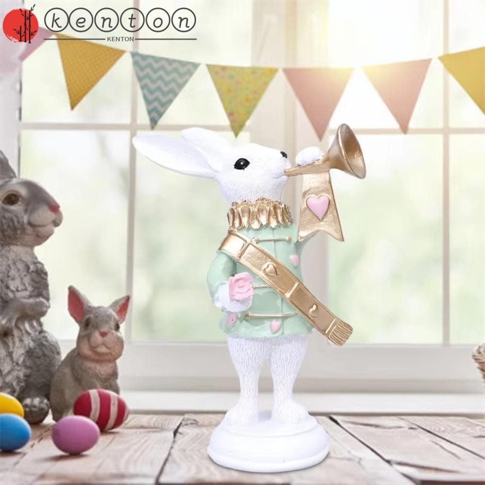 KENTON Easter Bunny Figurine, Cute Scepter Trumpet Design Rabbit Statue ...