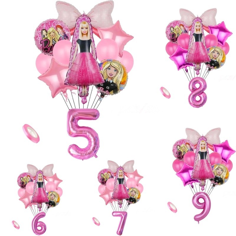 Barbies Balloons Set 32inch Pink Number Balloon Pink Bow Princess Foil ...