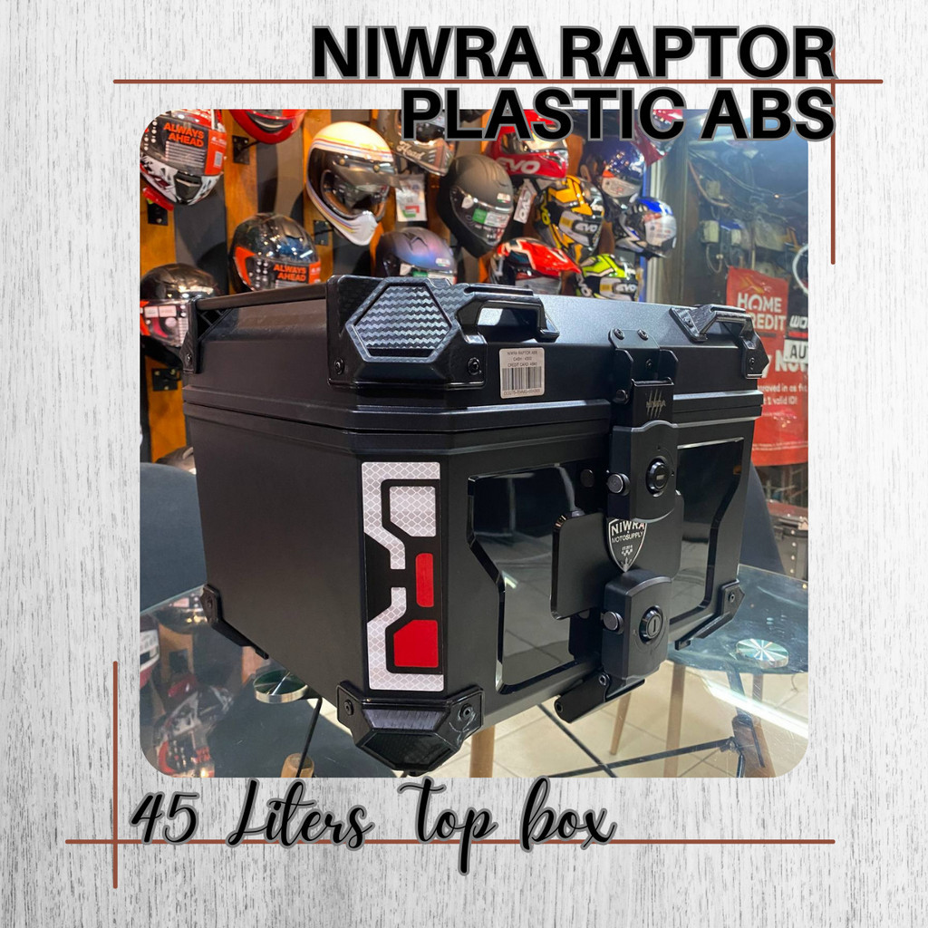 Niwra hard plastic motorcycle top box 45L black moto project | Shopee ...