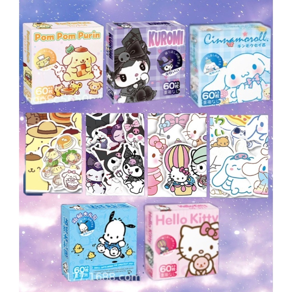 63pcs/set Sanrio Stickers Box Set,Kawaii Kuromi Pochacco Melody ...