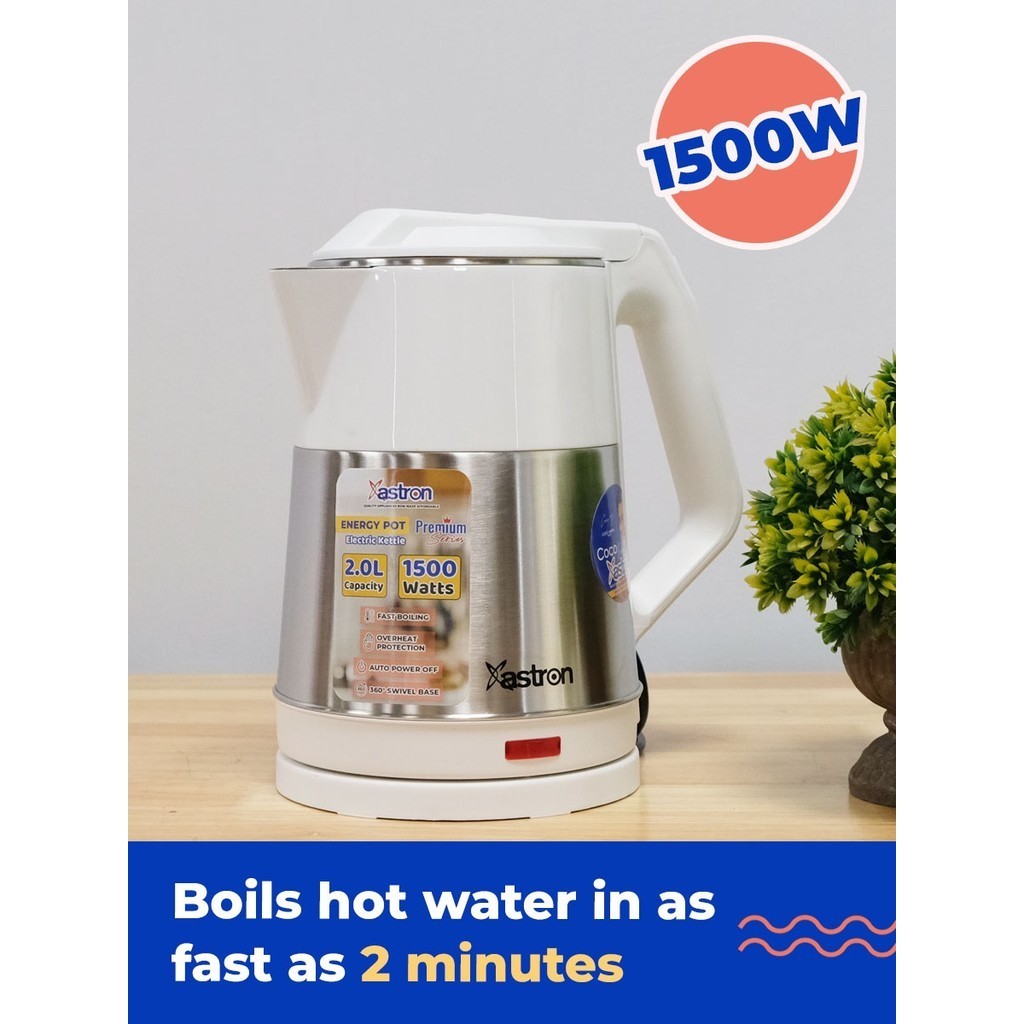 Astron ENERGYPOT Electric Kettle - White | 2L | Fast Boil | 1500W ...