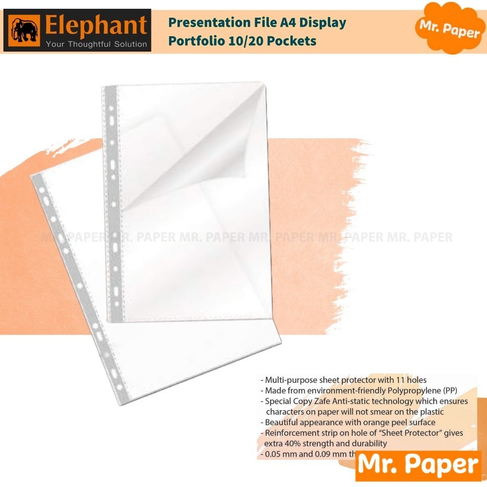 Elephant Presentation File A4 Display Portfolio 10 | 20 Pockets | Mr ...