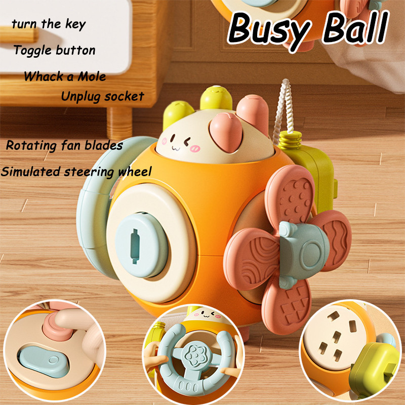 6 In 1 Baby Hand Grab Ball Multi Functional Puzzle Hexahedron Toy Busy ...