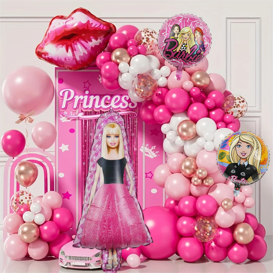 Barbie Balloons Garland Kit With Double Sided Foil Balloon Rose Gold ...