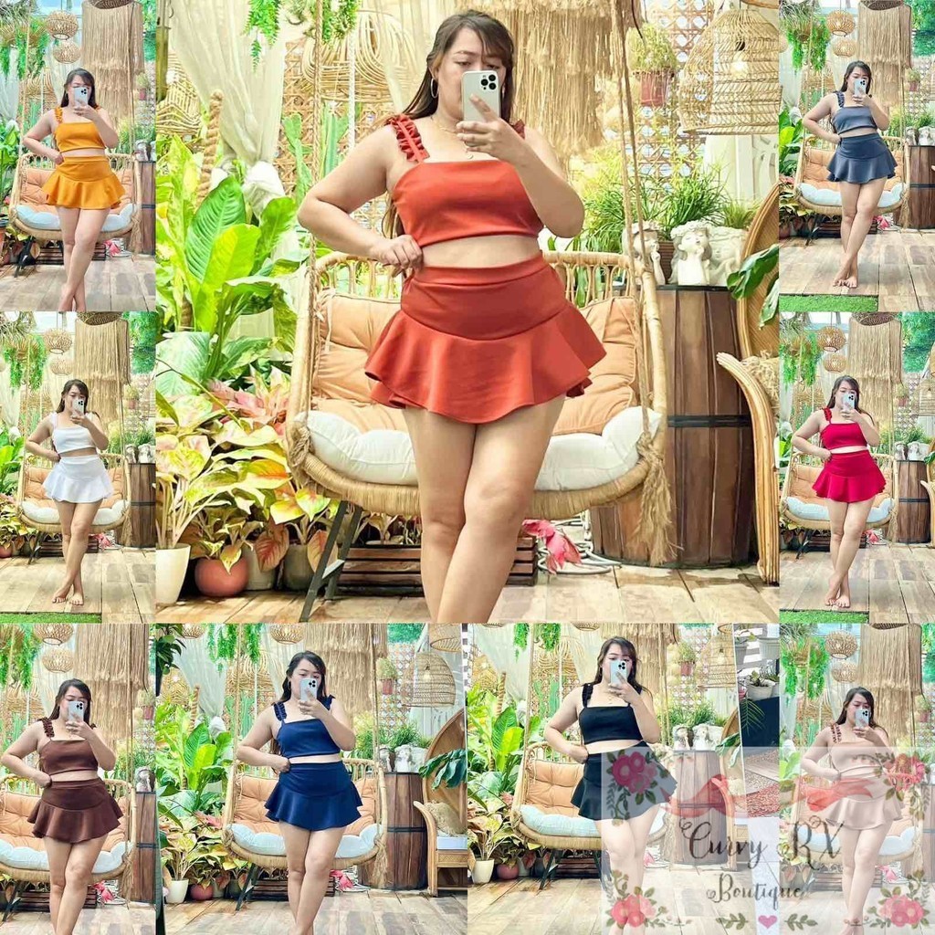 Plus Size Padded Naomi Two Piece Swimsuit Garterize Back Waist Top and ...