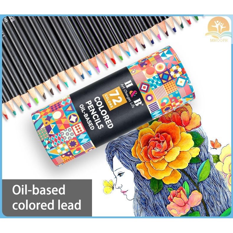 H&B 72 Oil-Based Colored Pencils Pre-Sharpened 3mm Lead Wide Spectrum ...