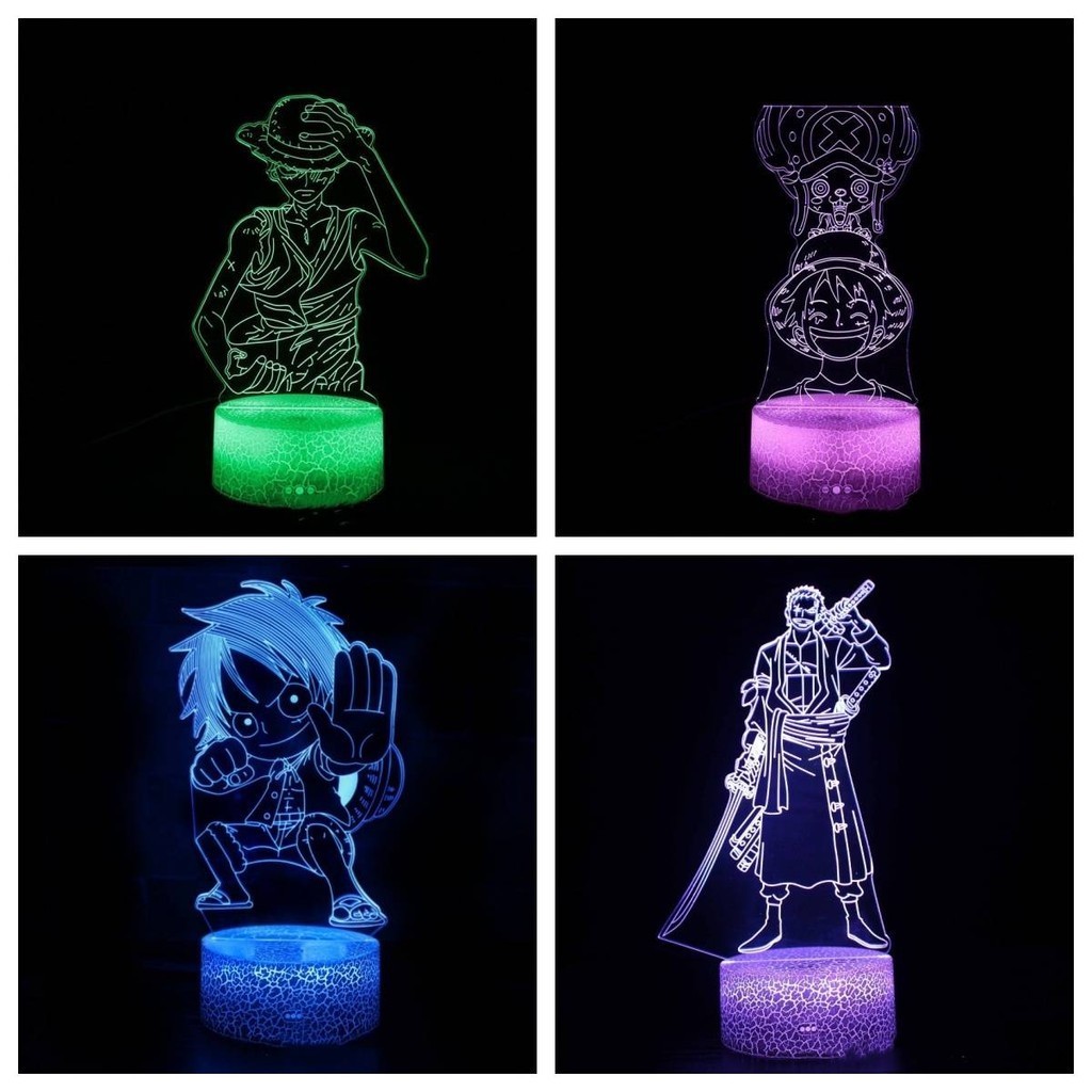 YS One Piece Luffy Ace Nami Night Light Anime 3D Lamp Remote Touch LED ...