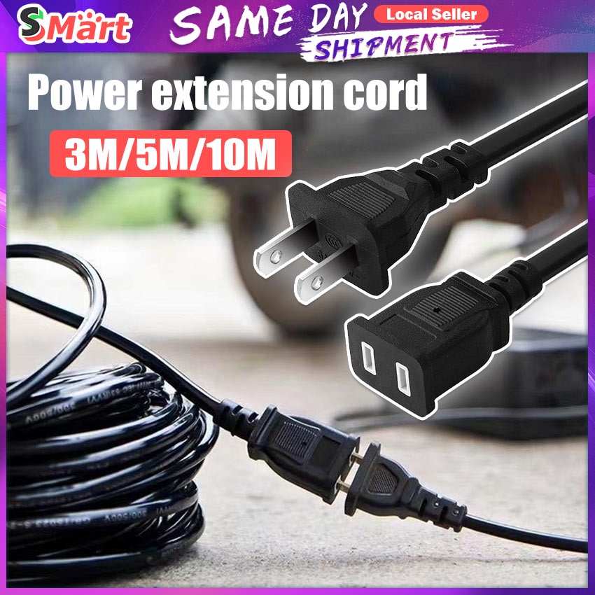 1.5/3/5/10M Power Cord Extension Male Extension Cord 2 Pin With On/Off ...