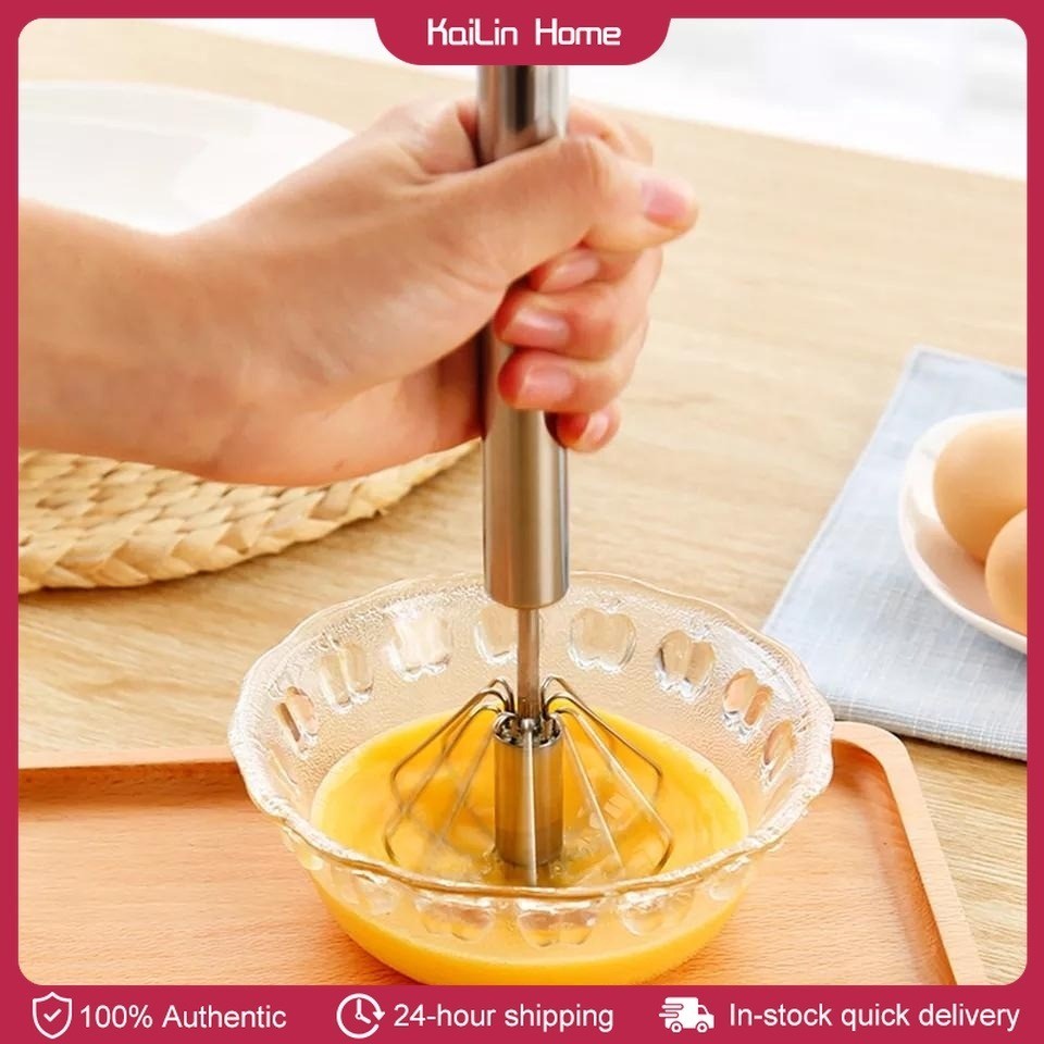 Automatic Mixer Egg Beater Manual Self Turning Stainless Steel Whisk ...