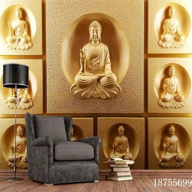 Custom Golden 3D Stereoscopic Embossed Buddha Statues Wall Photo ...