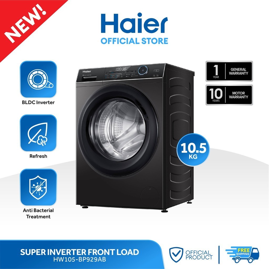 Haier HWM105-BP929AB 10.5 kg Super Inverter Wash Front Load Washer ...