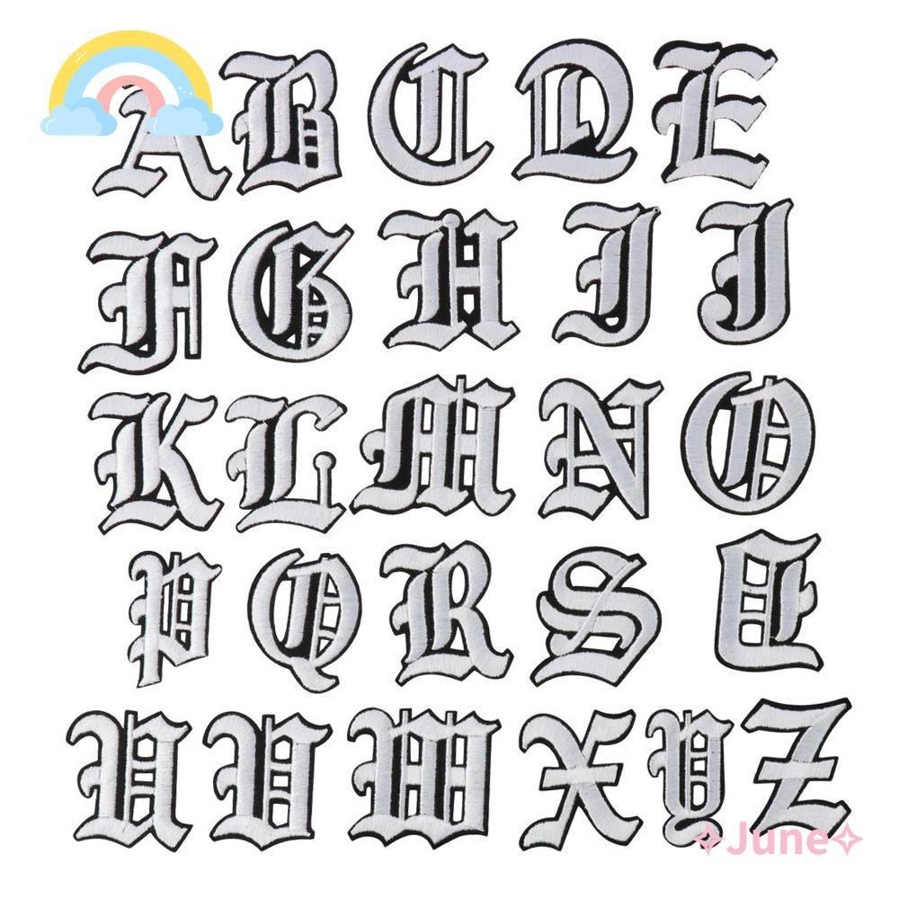 JUNE Gothic Old English Iron on Letter Patches, 2 Inches White a-Z ...