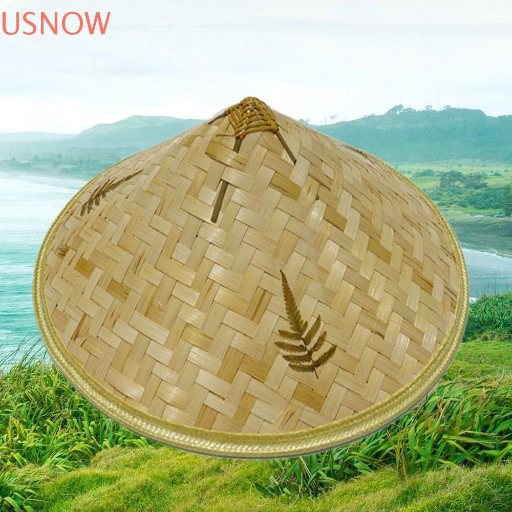 USNOW Bamboo Rattan Hats Farmer Hats Garden Hats Retro Leaf Cone Sun ...