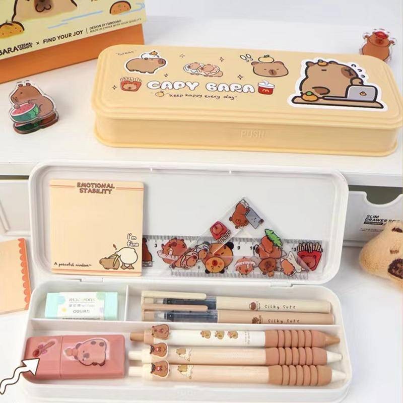 2 Styles Capybara Kawaii Pencil Cases Cartoon Multifunction Cute Pencil ...