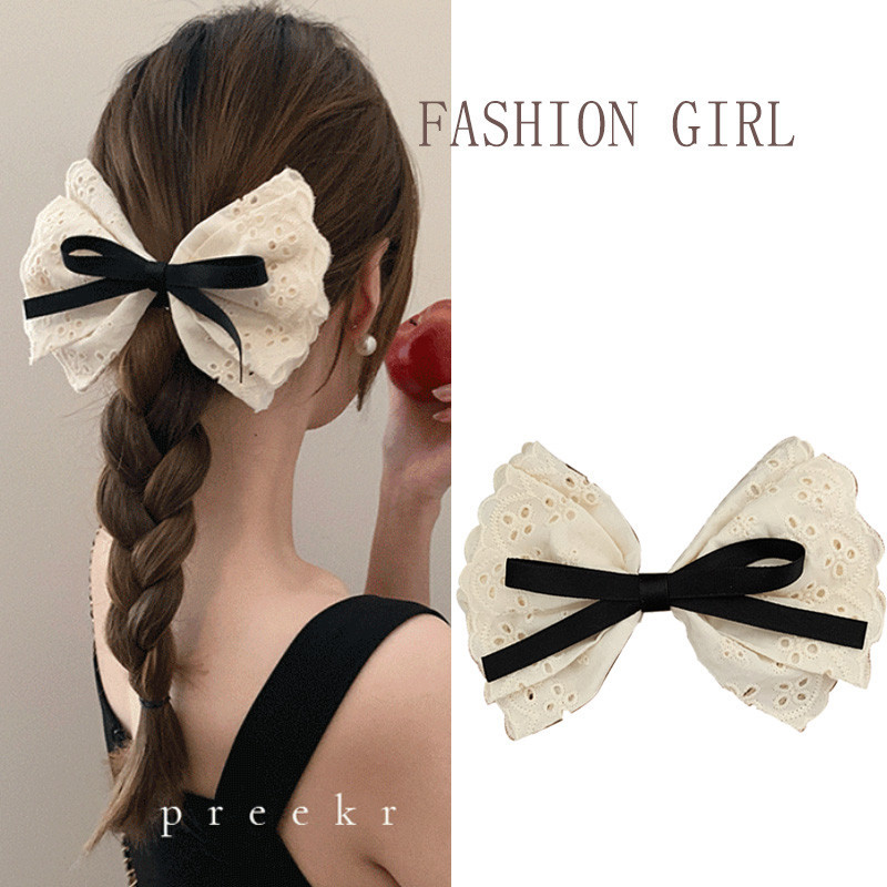 Korean Style Small Fresh White Bow Hairpin Women's Bow Lace Hairpin ...