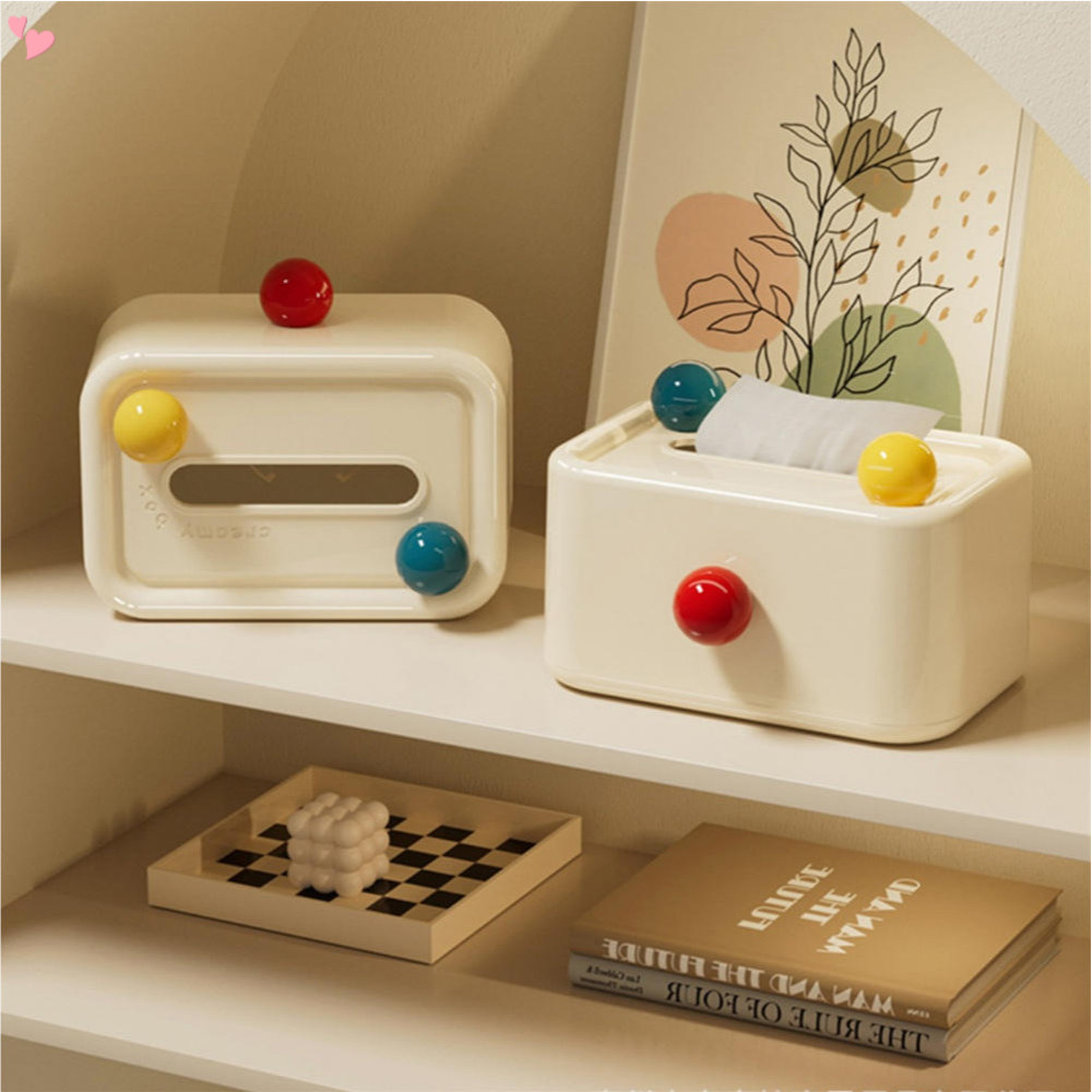 Tissue Box Holder Square, Plastic Creamy Tissues Cube Boxes with Built ...