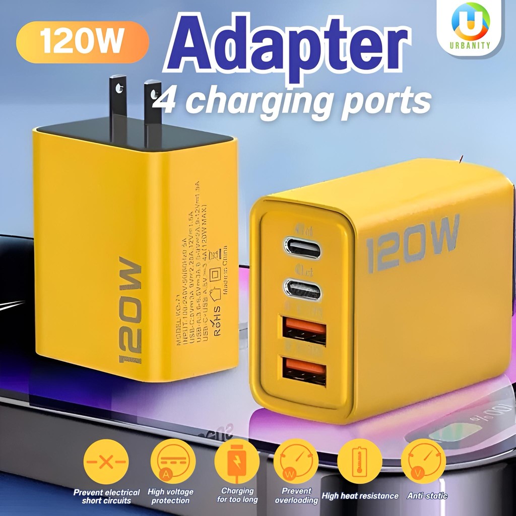 120W 4 in 1 PD USB TypeC Fast Charger Quick Charge 2.0 Power Adapter ...