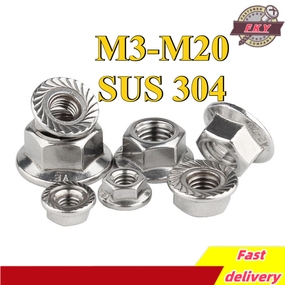 M3/M4/M5/M6/M8/M10/M12/M14/M16/M20 304 Stainless Steel Flange Nuts / Hexagonal Flange Nut [FKY ...