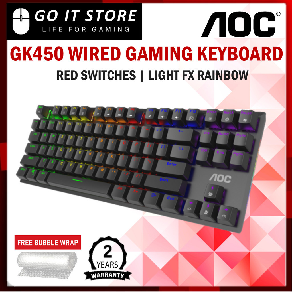 AOC GK450 RGB TKL MECHANICAL WIRED GAMING KEYBOARD (RED SWITCH ...
